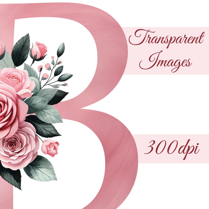 Floral Alphabet PNG Bundle. Watercolor Pink Floral Letters Decorative ...
