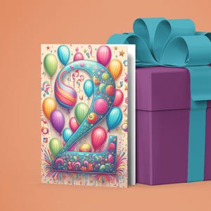 Second Birthday Number 2 Card Clipart Instant Download. Printable Card ...