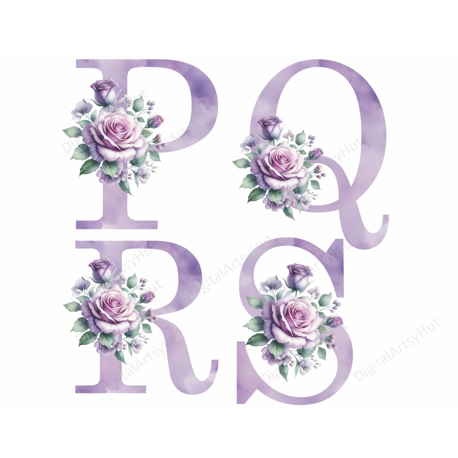 Watercolor Floral Alphabet PNG Bundle: Decorative Letter Clipart ...