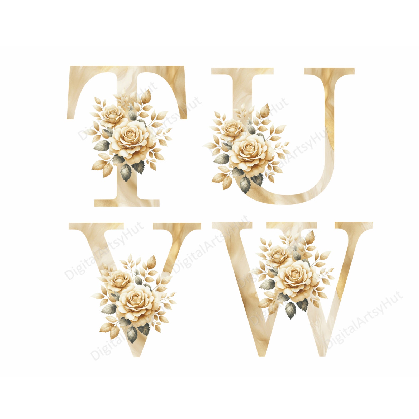 Watercolor Alphabet Letters Bundle Floral Letters Sublimation Letters ...