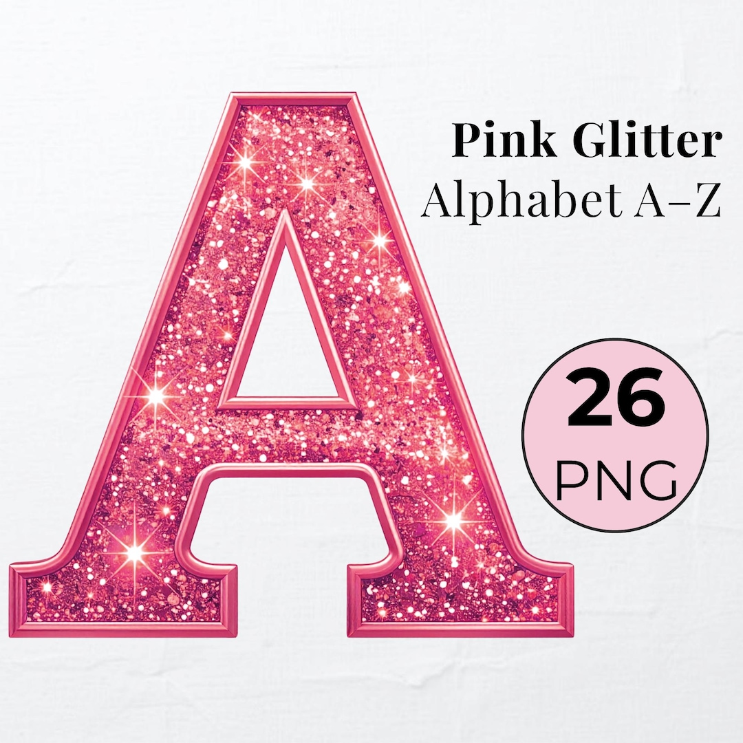Pink Glitter Alphabet Clipart: PNG Letters for Sublimation (digital ...