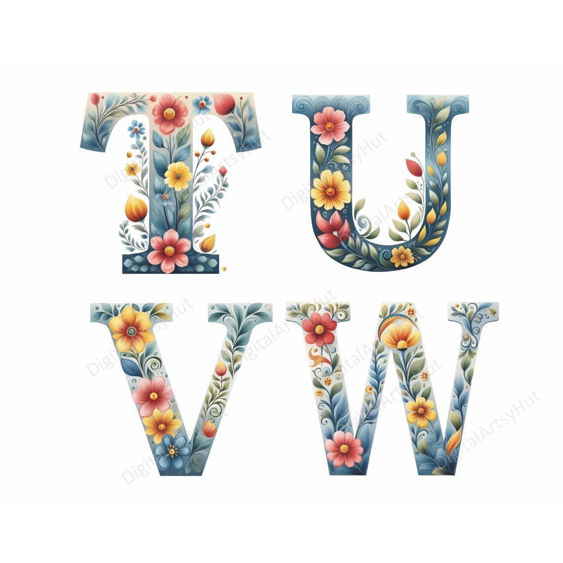 Floral Alphabet PNG Bundle. Watercolor Floral Letters Decorative ...