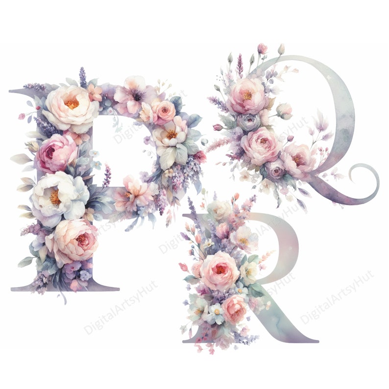 Watercolor Letter Alphabet Bundle Floral Letters Decorative Letters ...