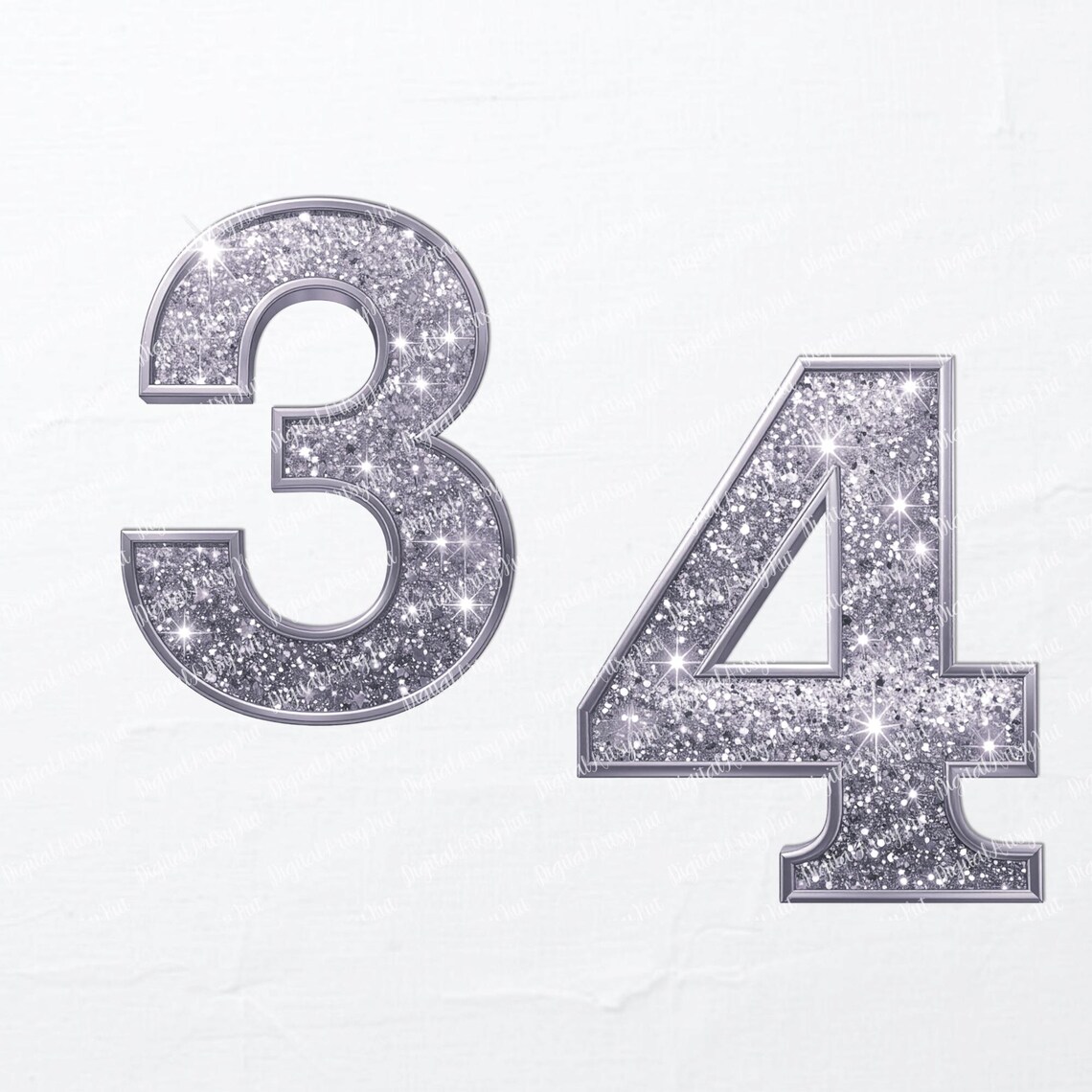 Silver Glitter Numbers Clipart: Printable Typography, Wedding DIY (PNG ...