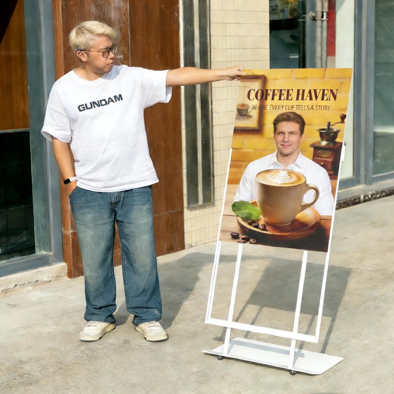 Custom Metal Sidewalk Sign | Movable PVC Advertising Board With Wheels ...