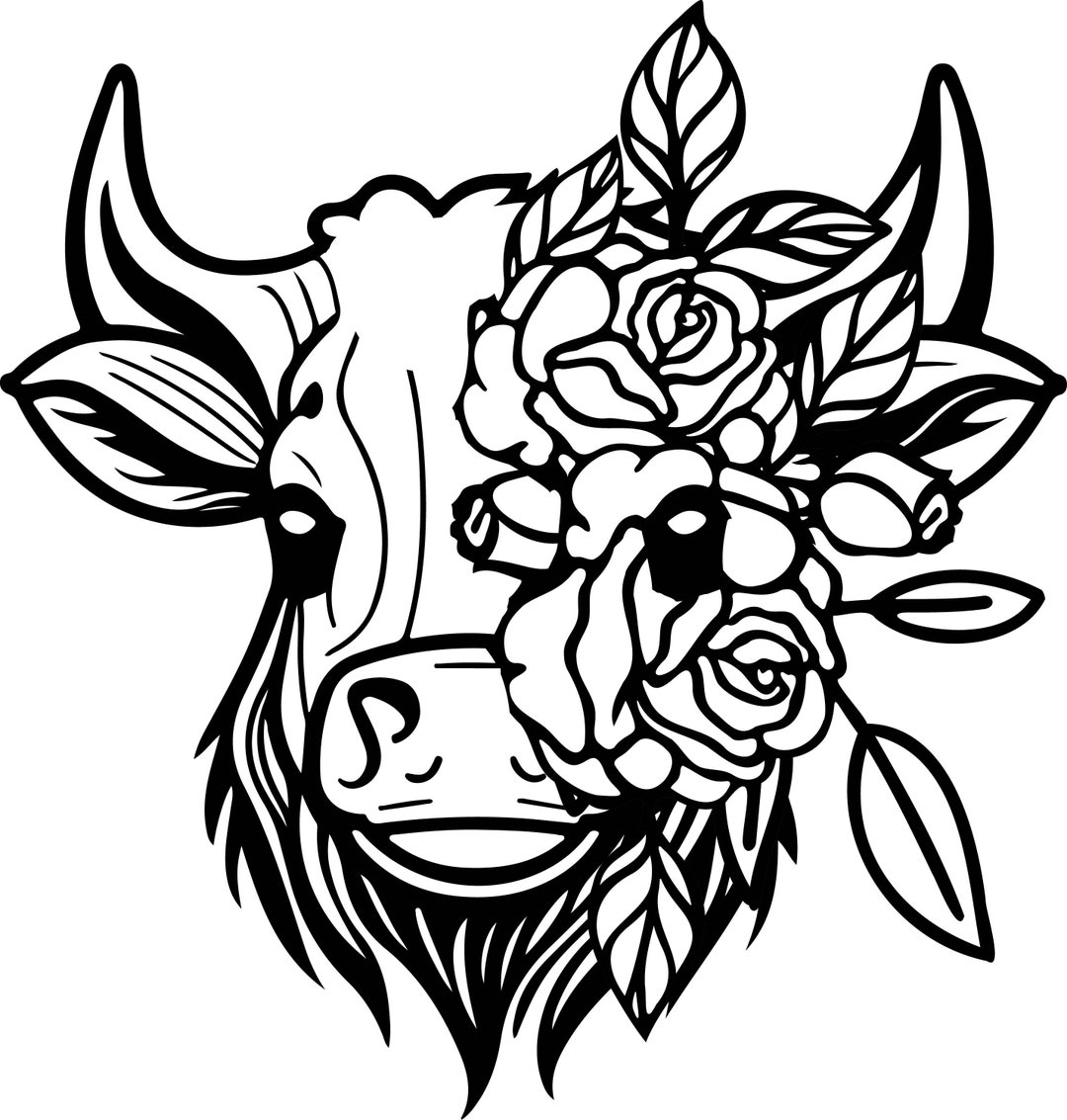 Cute Cow With Flowers SVG File - Etsy UK