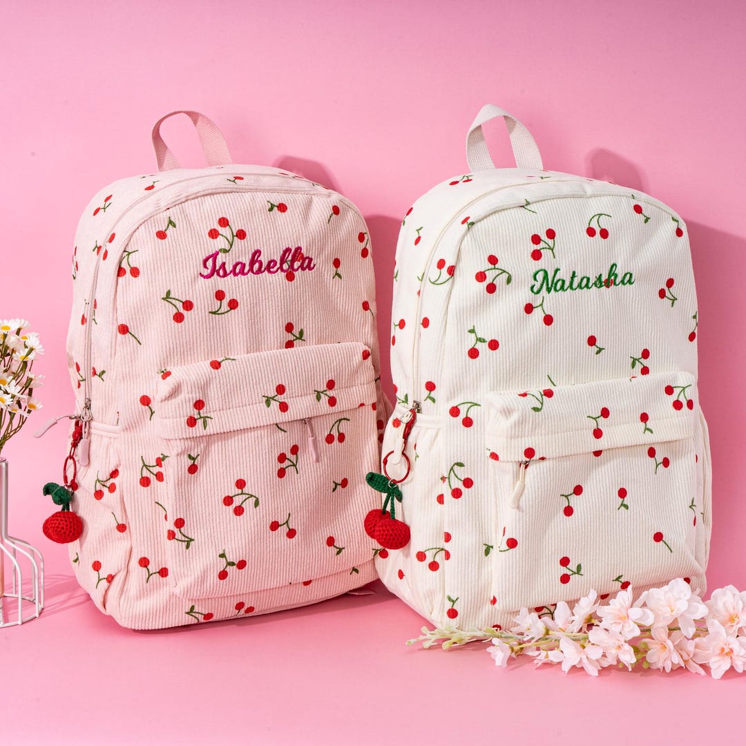Personalized Cherries Corduroy Backpack, Toddler School Bag, Gift for ...
