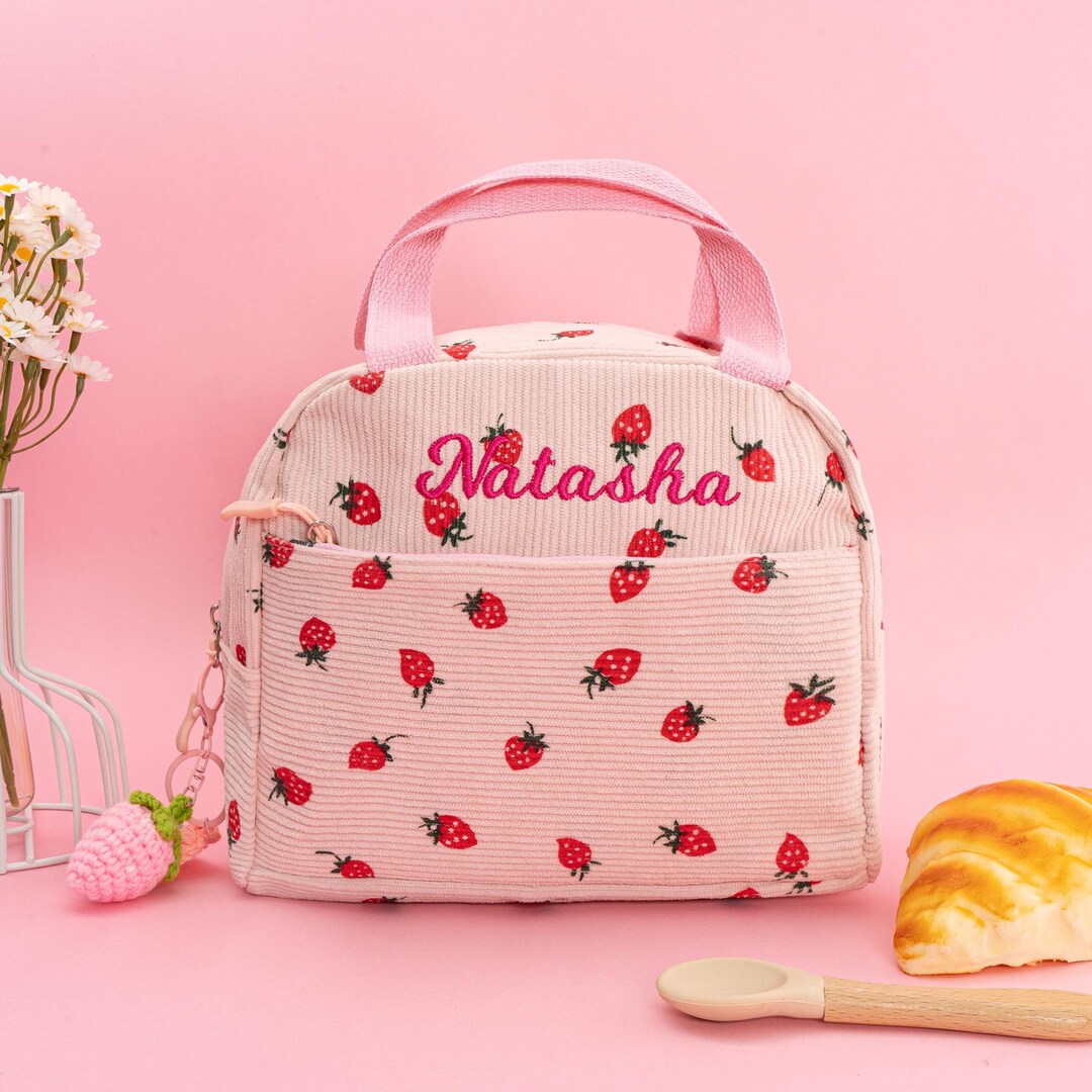 Custom Embroidered Corduroy Lunch Bag, Strawberry Gift - Etsy