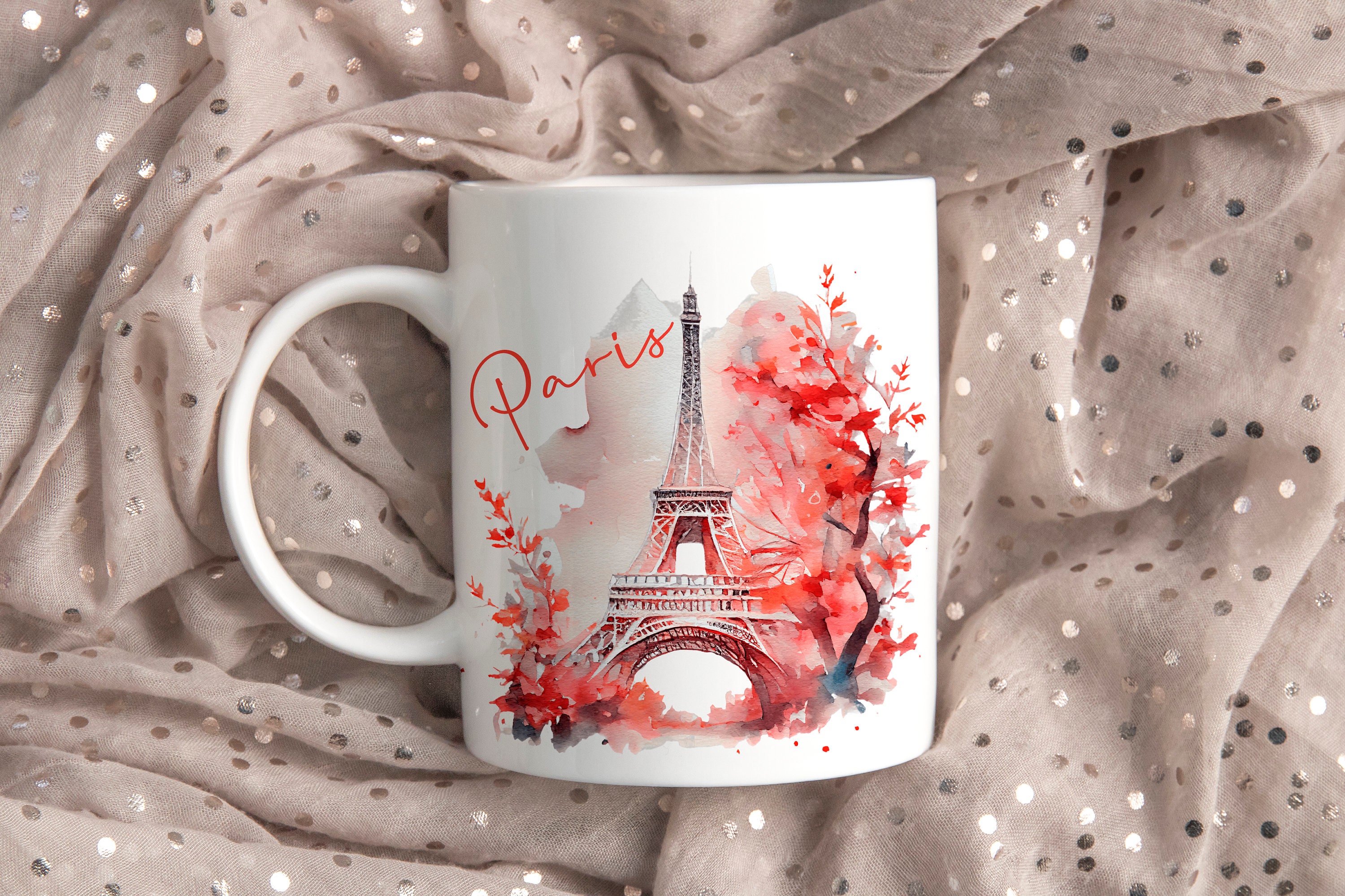 Paris Mug, Eiffel Tower, Paris Floral Decoration, Monuments Series - Etsy