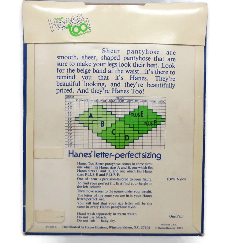 Hanes Too Sheer Pantyhose, Size A-B, Color: Little Color, New Old Stock ...
