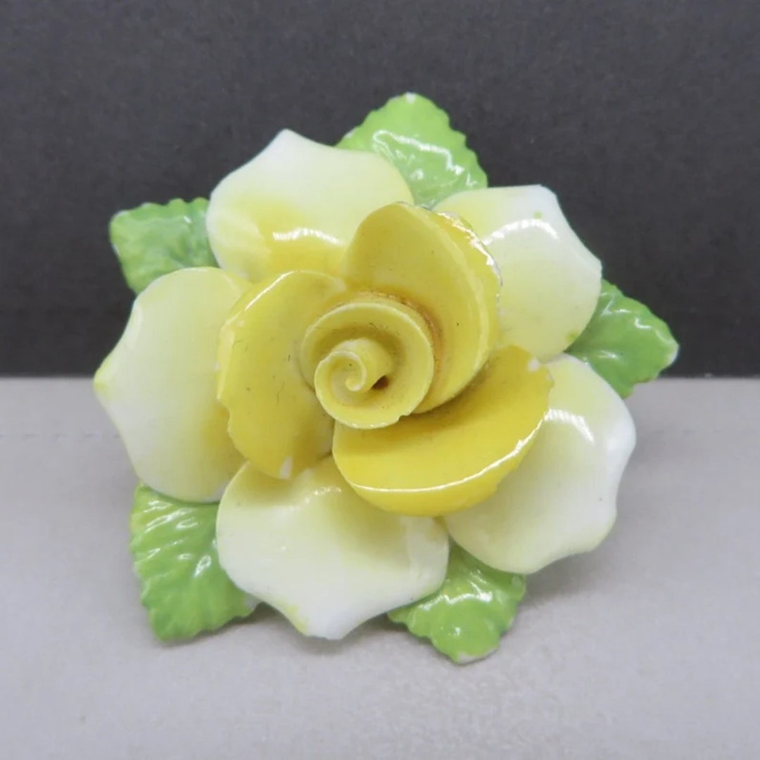 Coalport Bone China Brooch Yellow Rose Pin - Etsy