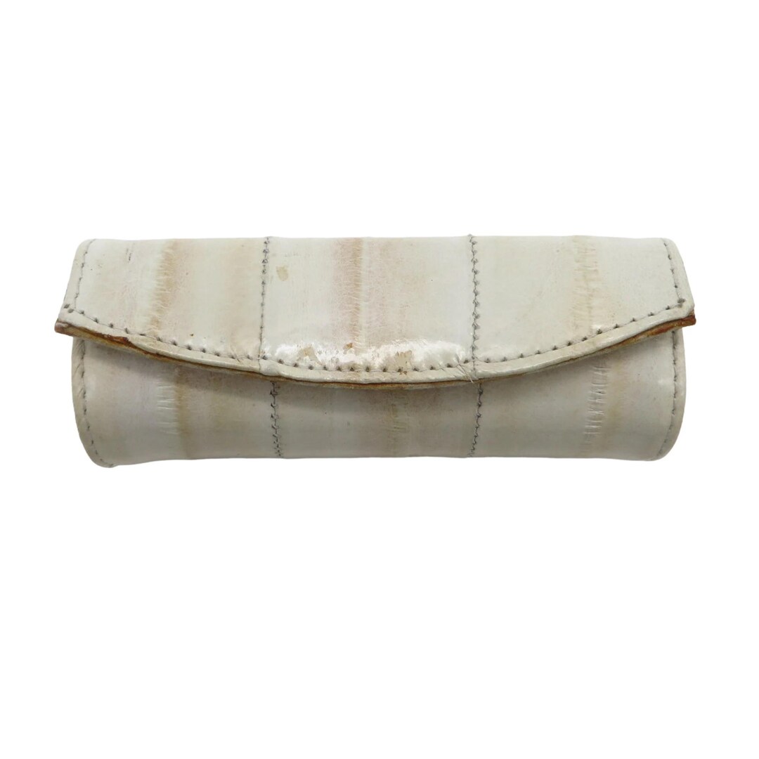 Vintage Cream Leather Lipstick Case With Mirror, Eelskin Lipstick ...