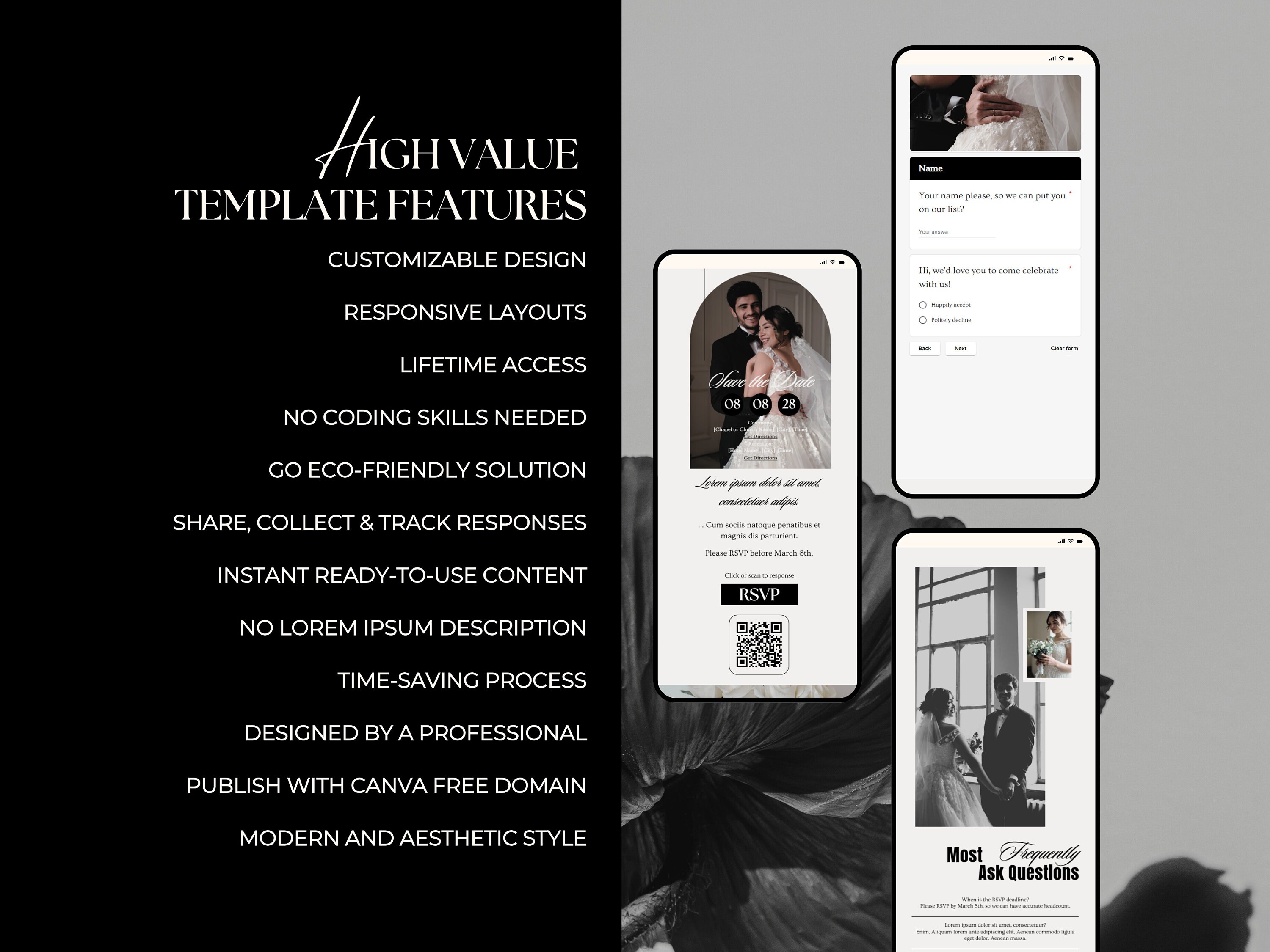 Modern Wedding Invitation and RSVP Canva Website, Mobile Save the Date ...