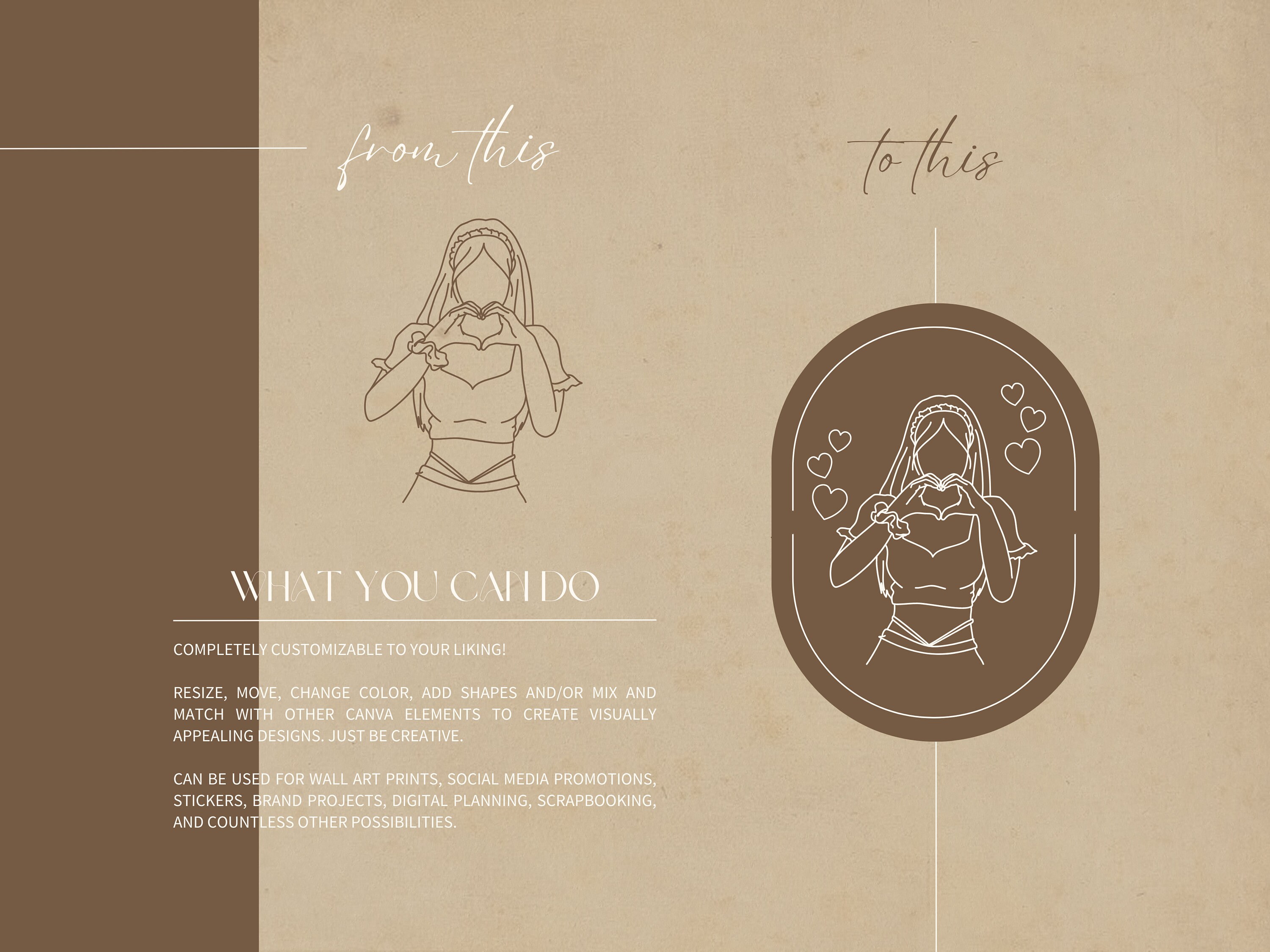 Couple Line Drawing SVG Canva Element Template, Male and Female Line ...