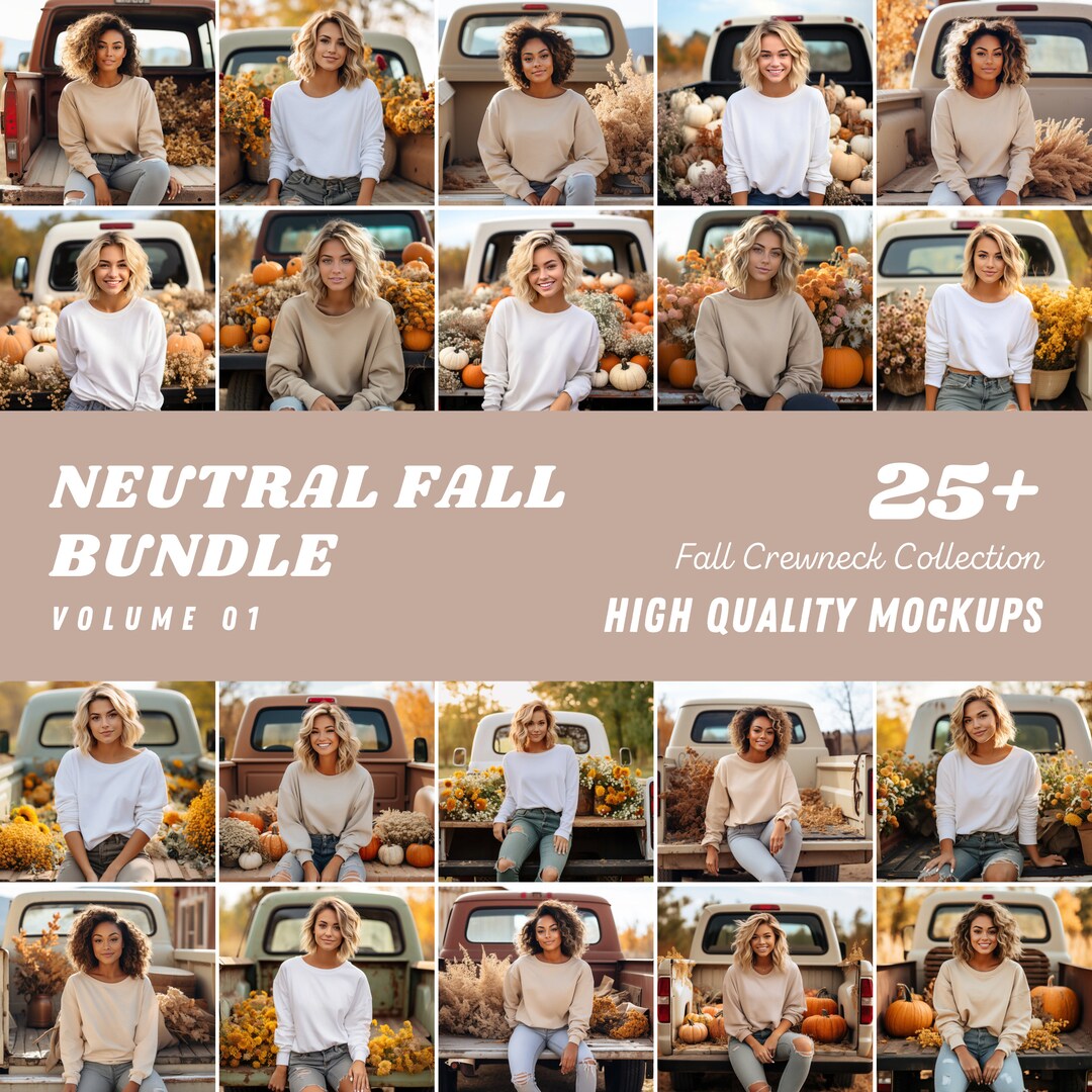 Neutral Fall Crewneck Mockup Bundle - Crewneck Sweatshirt Mock Ups in ...