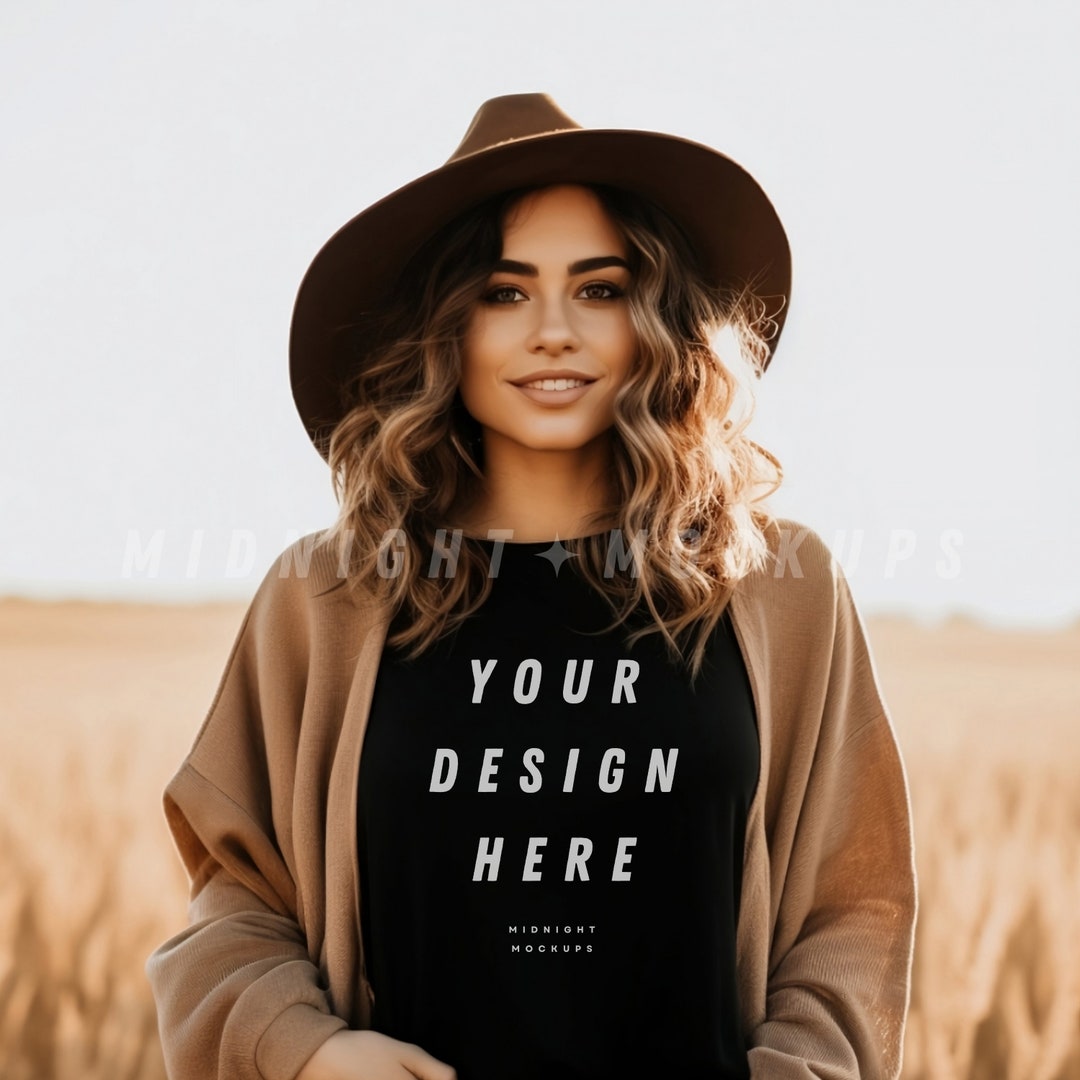 Black T-shirt Mockup Boho Model Mockup - Etsy
