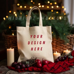 Natural Canvas Tote Bag Mockup Rustic Festive Holiday Christmas Bag ...