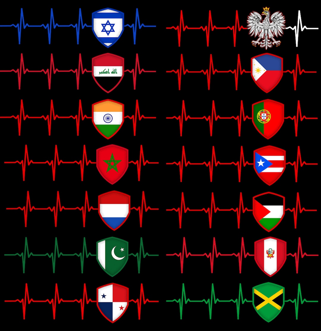 Heartbeat With Country Flags, More Than 120 Countries+ Cities Flags ...