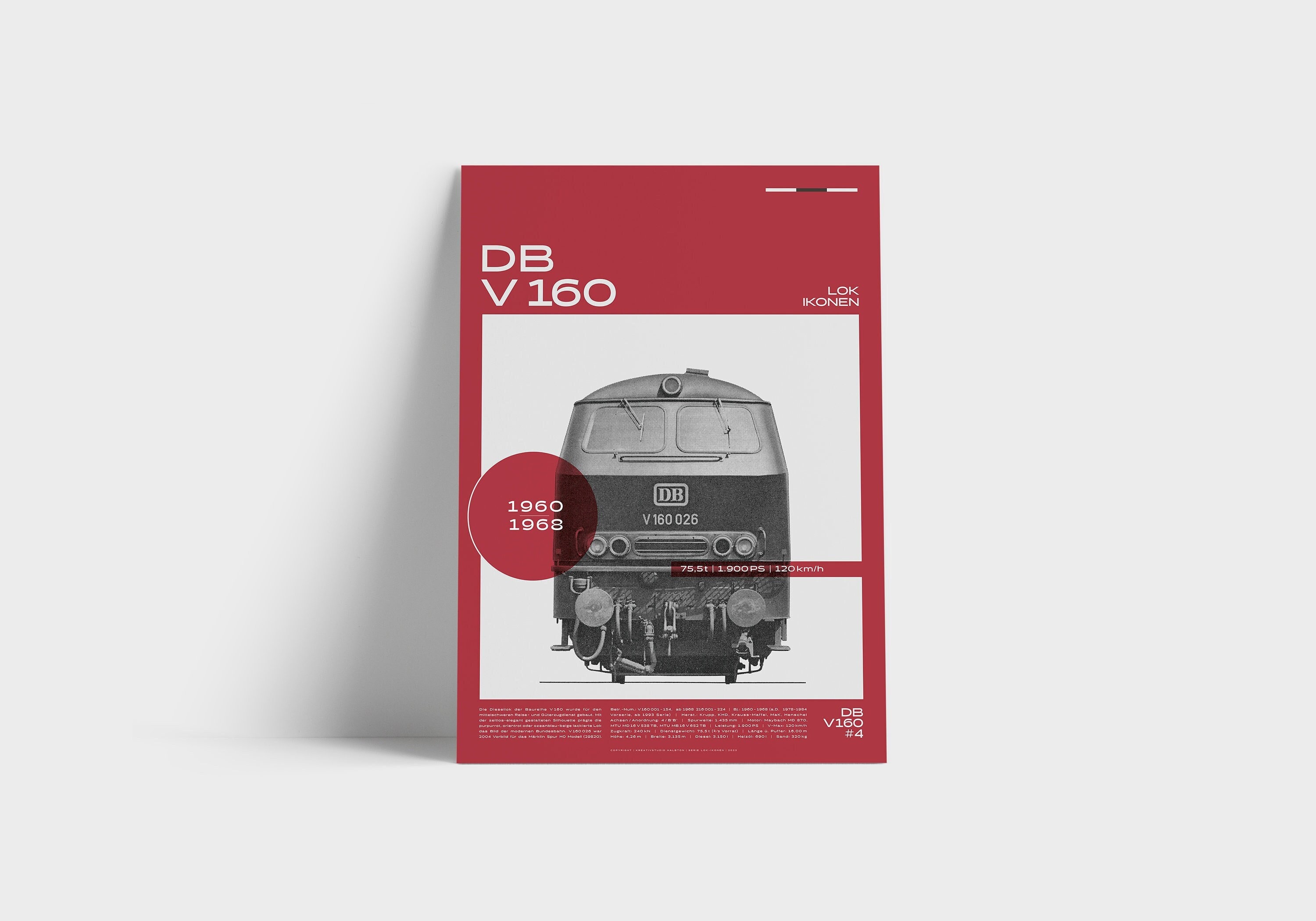 Deutsche Bahn Poster, Lokomotive V 160 Info-Plakat, orientrot ...