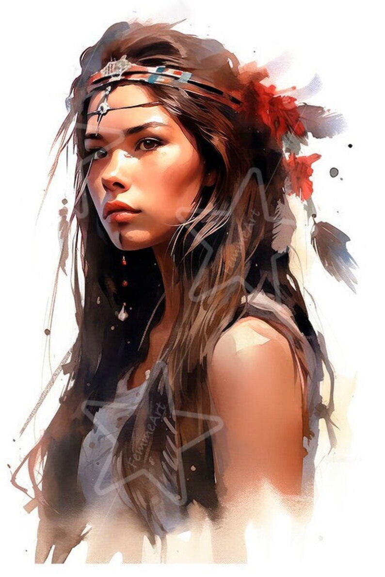 American Indian Watercolor Digital Paint - Etsy