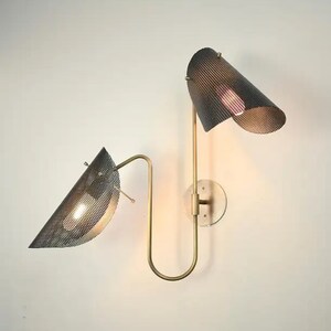 Steel Net Wall Lamp Modern Brass Two Arms Sconce Midcentury Modern ...