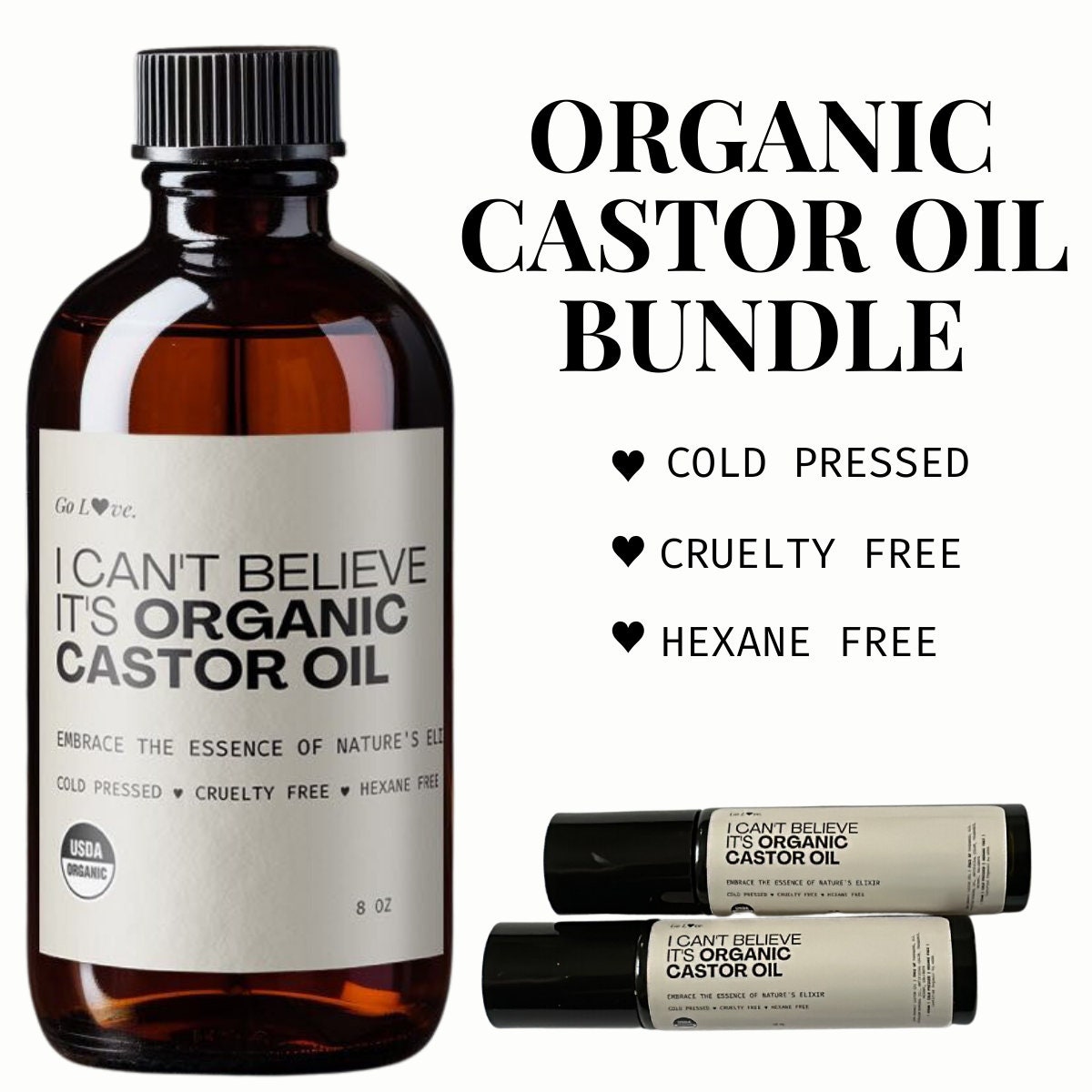 Organic Castor Oil in Glass Bottle Deluxe Bundle | Hexane Free | Cold ...