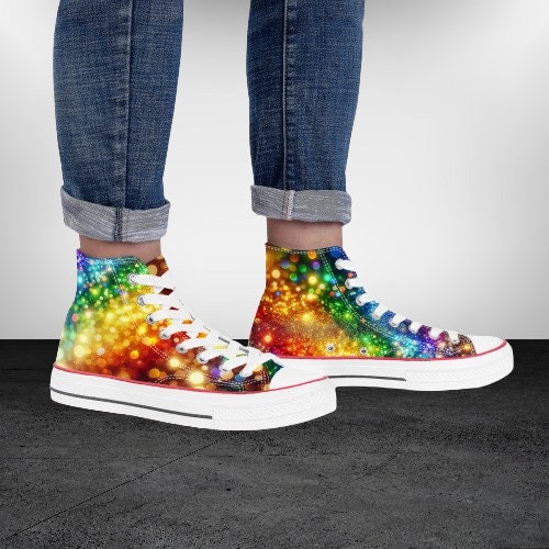Neon Glitter Pride High Tops Unique Hi Tops Converse Style LGBTQ Best ...