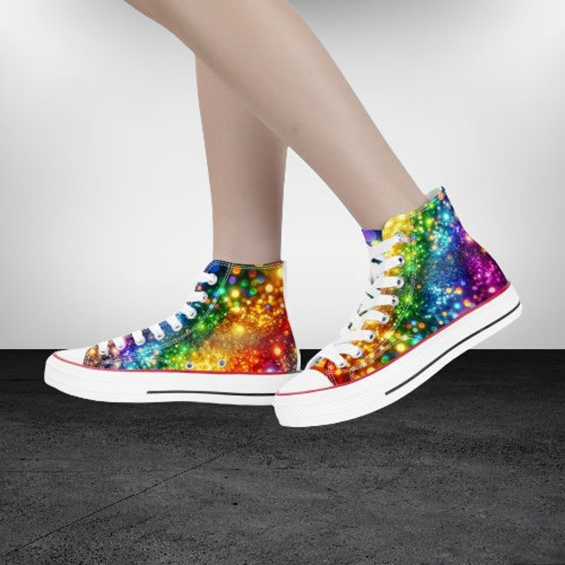 Neon Glitter Pride High Tops Unique Hi Tops Converse Style LGBTQ Best ...
