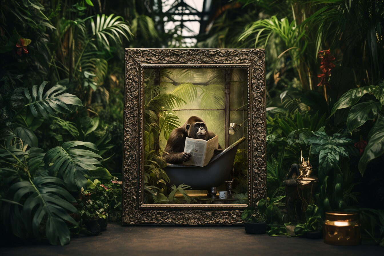 Gorilla in the Bath Art Print Bathroom Print Instant - Etsy