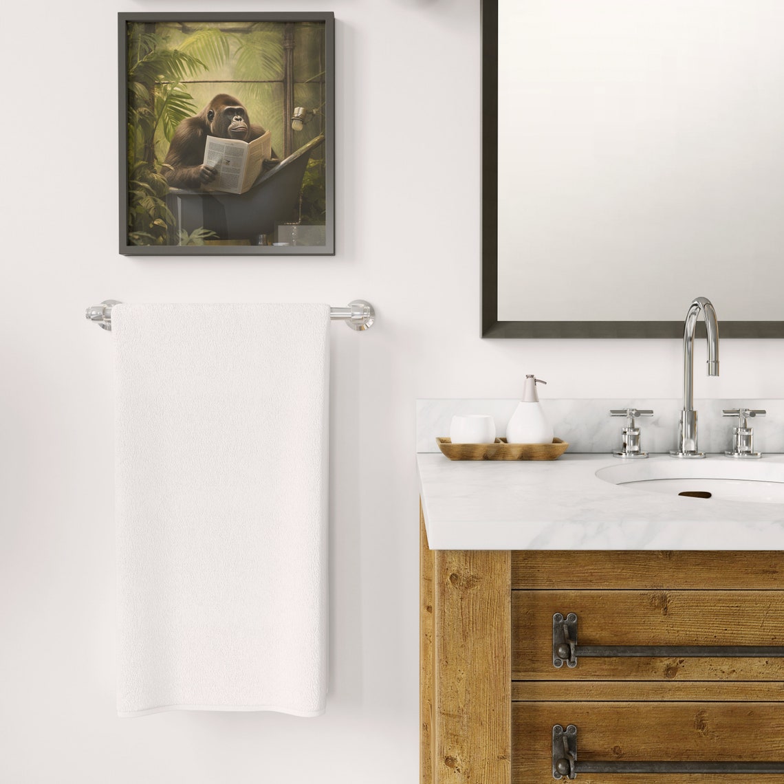 Gorilla in the Bath Art Print Bathroom Print Instant - Etsy