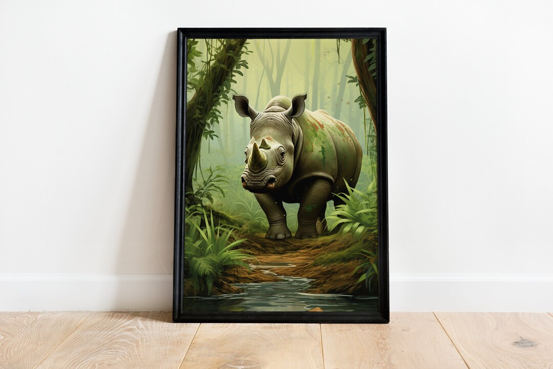 Hand-drawn Inspired Rhino Digital Print, Instant Download, Printable ...
