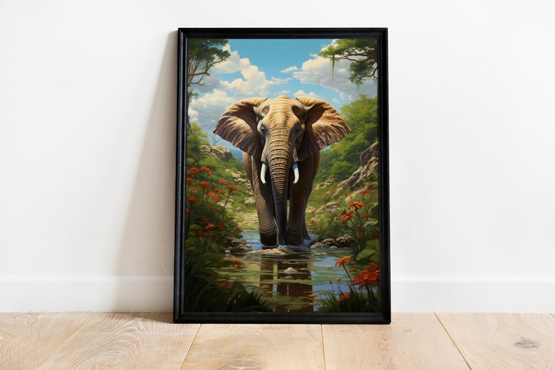 Hand-drawn Inspired Elephant Poster, Wildlife Gift, Animal Décor ...