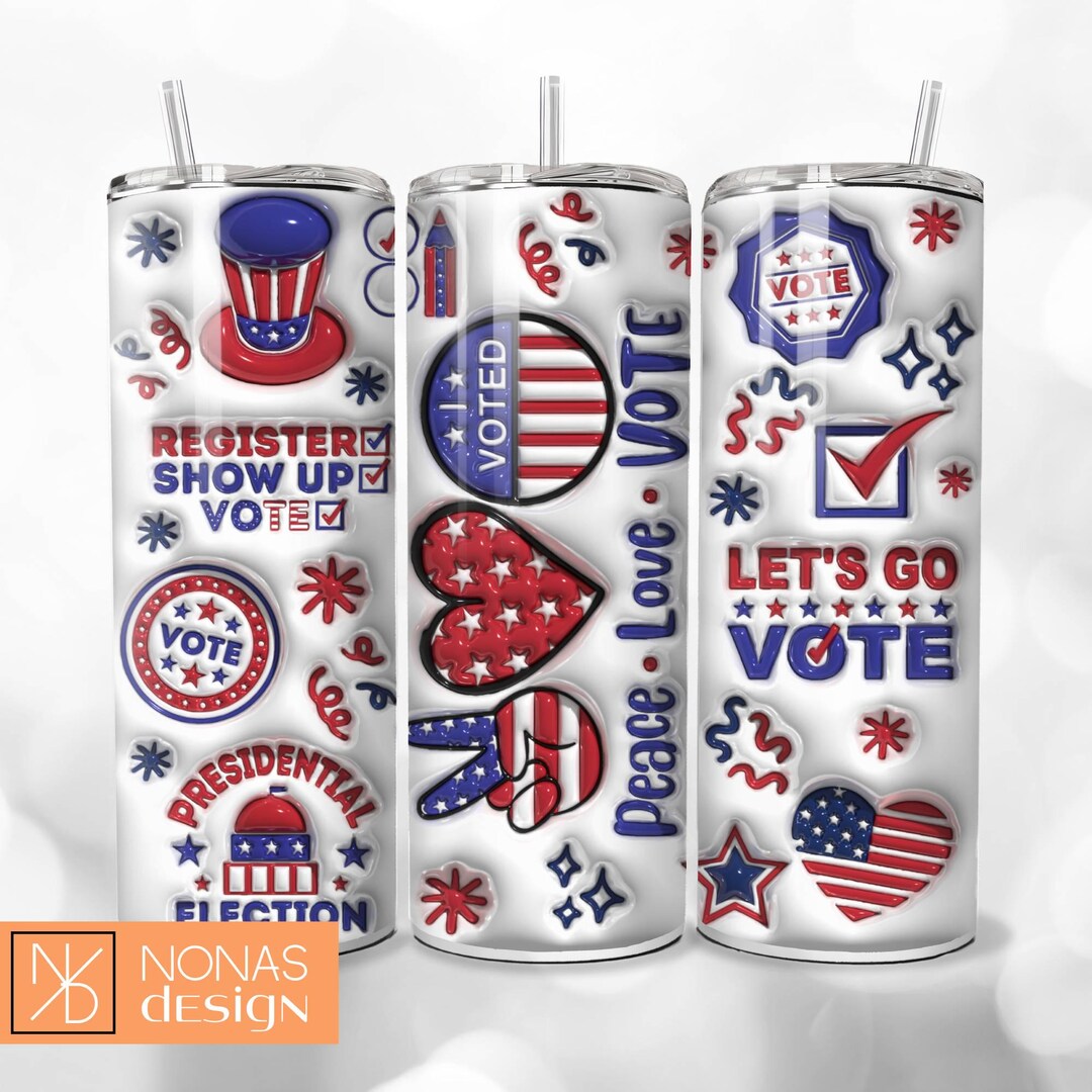 Peace Love Vote 3D Tumbler Wrap 20oz Sublimation Design Digital ...