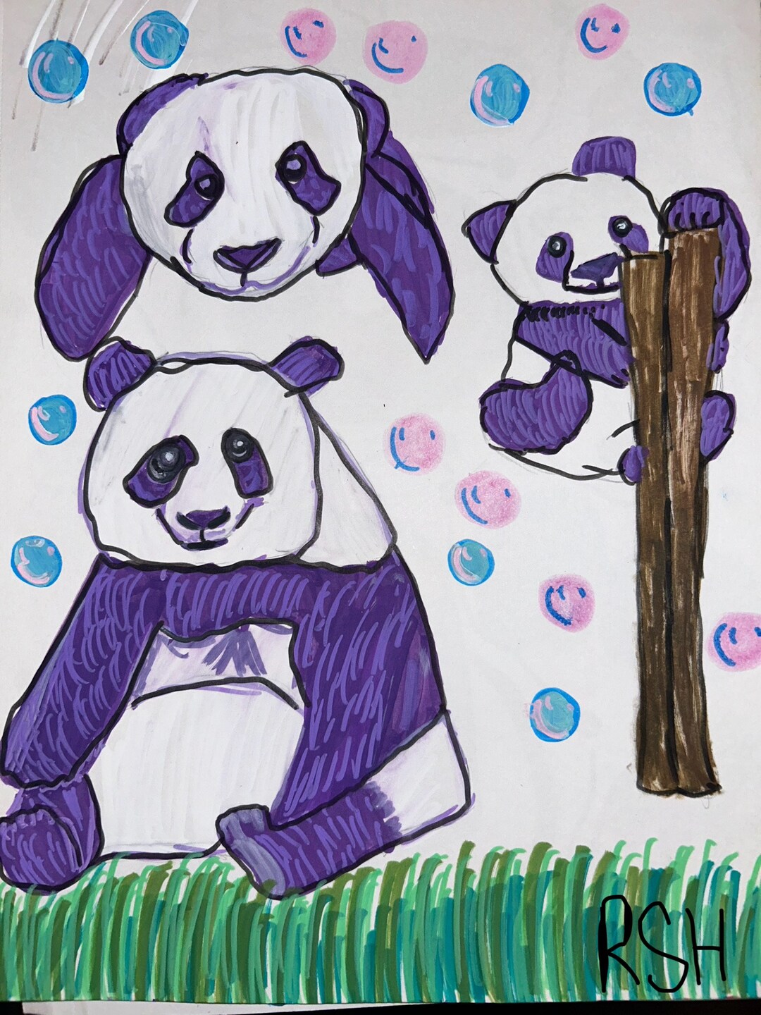 Cute Purple Pandas Art Print Fun and Playful Panda Illustration - Etsy