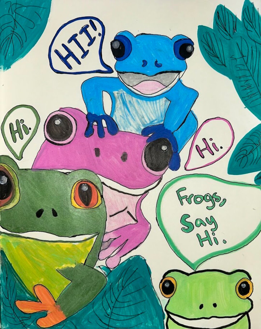 Colorful Frog Trio: Vibrant Art Print for Nature Lovers and Home Decor ...