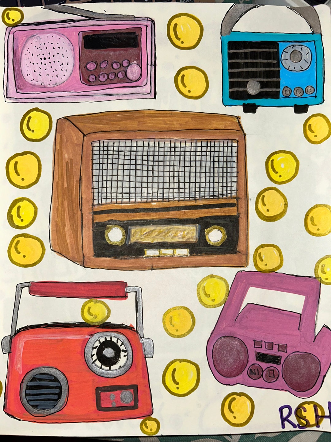 Vibrant Retro Radios Art Print - Colorful Vintage-inspired Artwork for ...