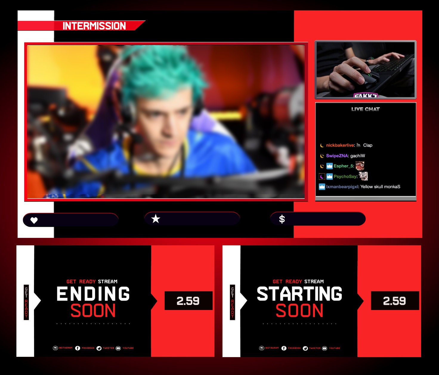 Animated Twitch Overlay Tech, Digital Red Stream Package, Panels, Scene ...