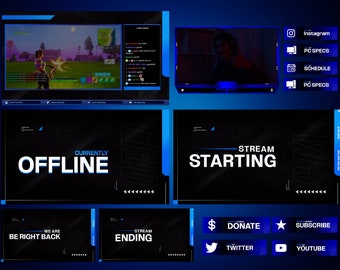 Blue Night Animated Stream Overlay Pack Twitch Overlay Package Animated ...