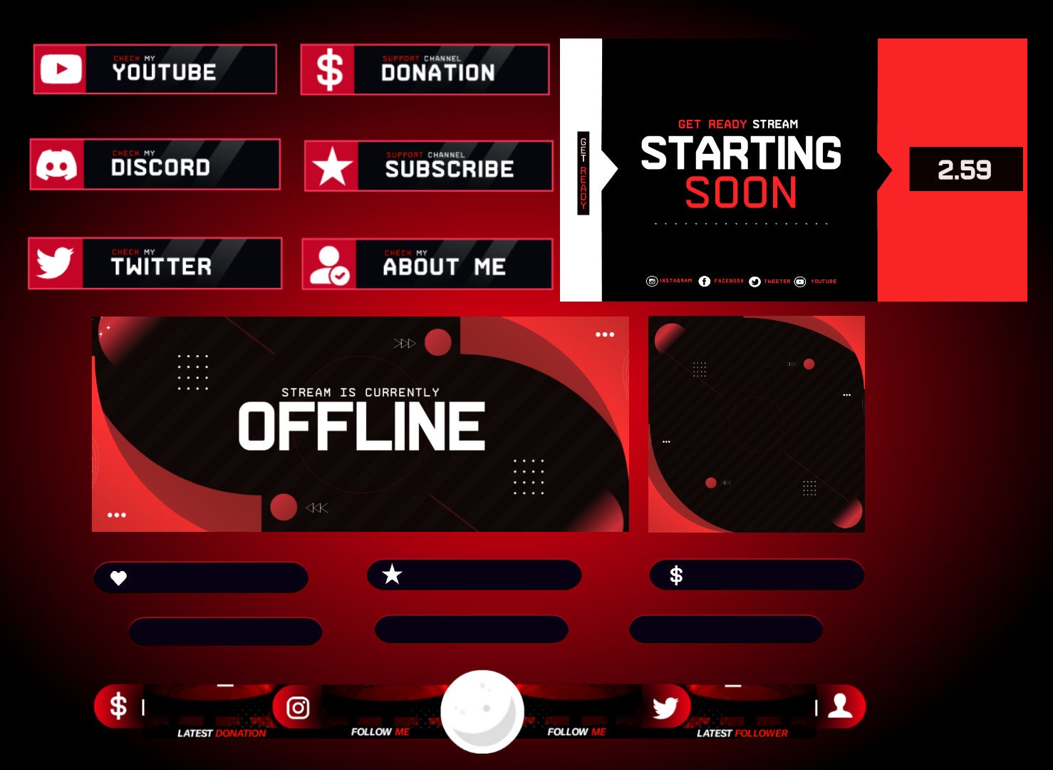 Animated Twitch Overlay Tech, Digital Red Stream Package, Panels, Scene ...