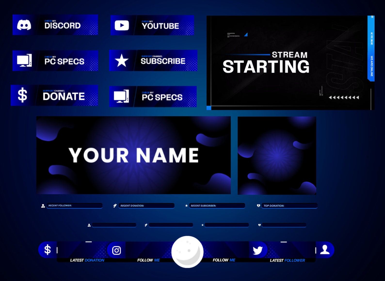 Twitch Overlay Package Blue Edge Animated Stream Overlay Pack Animated ...