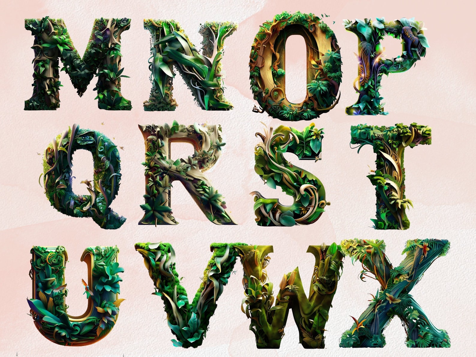 Greenery Alphabet Lettering and Numbers Clipart, Watercolor Floral Clip ...