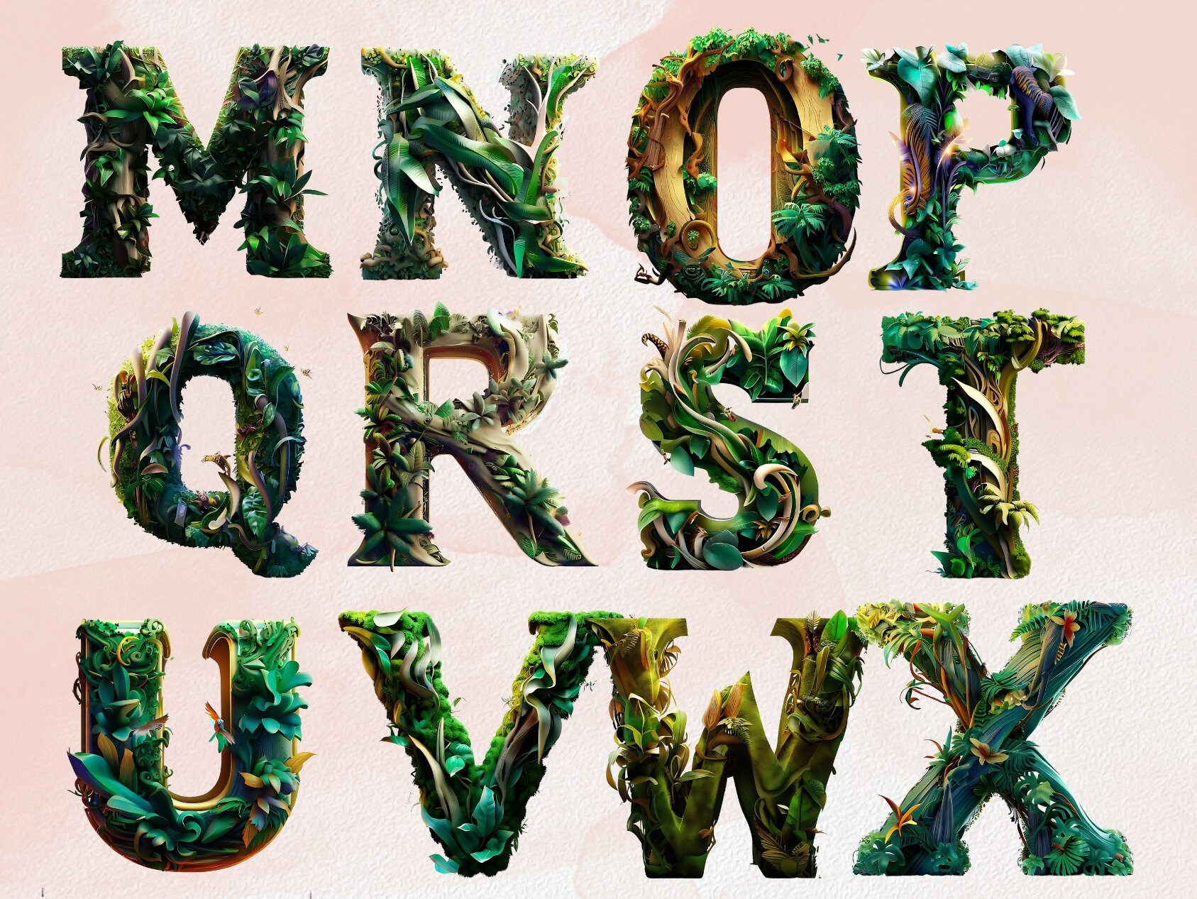 Greenery Alphabet Lettering and Numbers Clipart, Watercolor Floral Clip ...