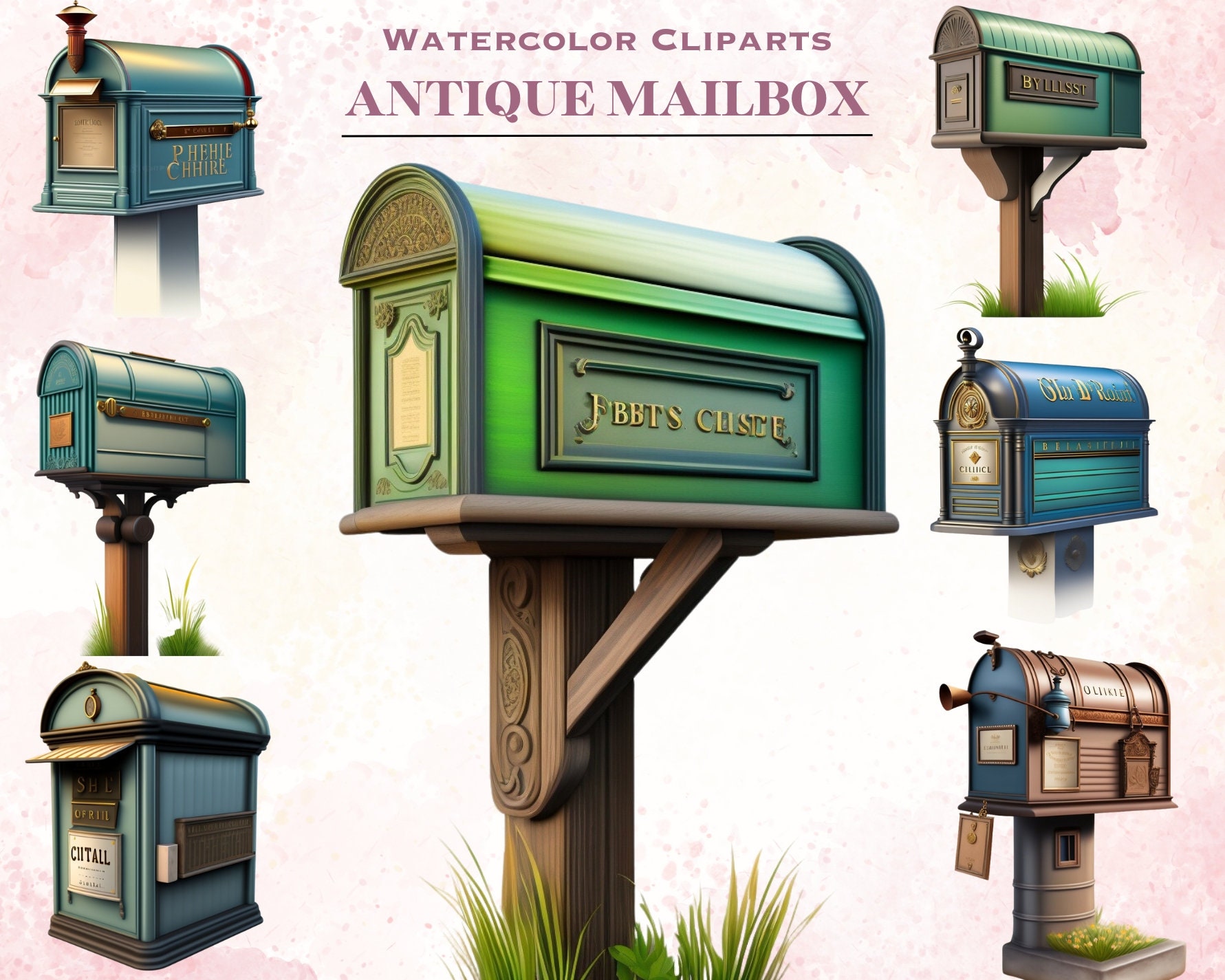 Watercolor Antique Mailbox Clipart, Mailbox Png, Post Office Clipart ...