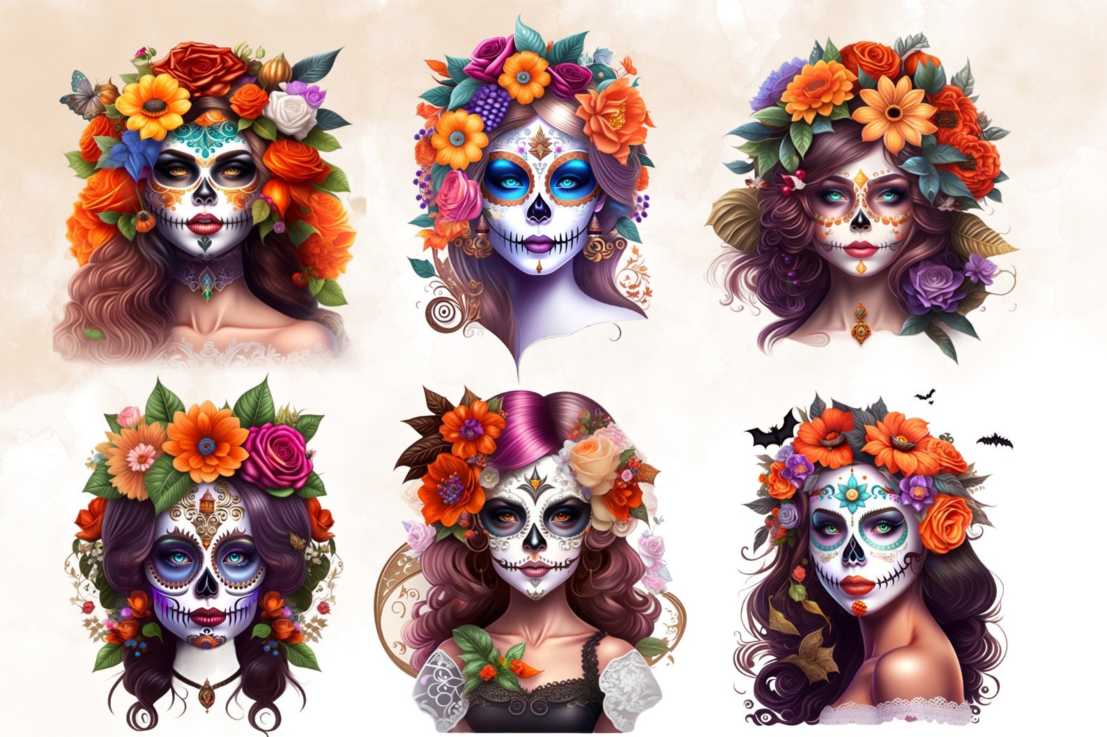 47 Sugar Skull Girl Clipart Floral Sugar Skull Women Etsy