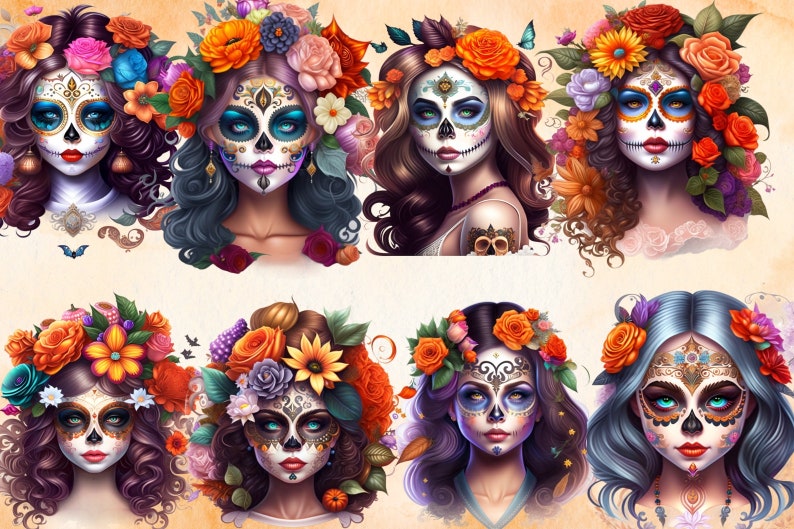 47 Sugar Skull Girl Clipart Floral Sugar Skull Women Clipart, Dia De ...