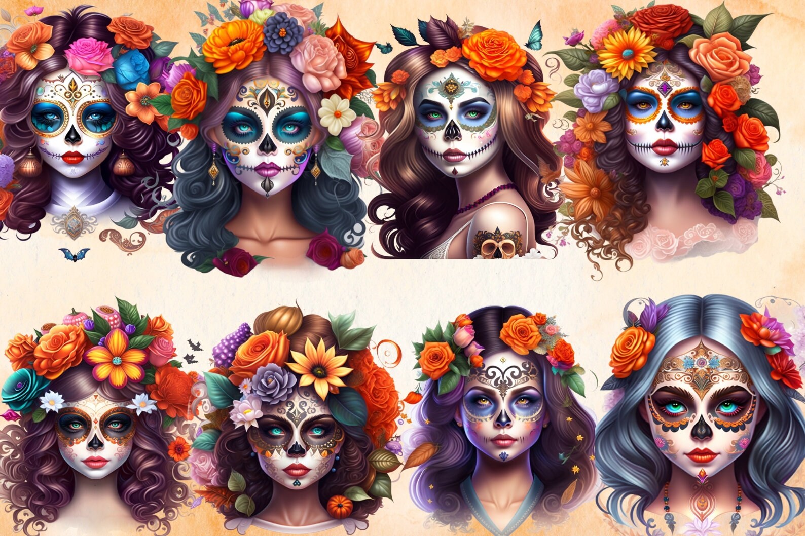 47 Sugar Skull Girl Clipart Floral Sugar Skull Women Etsy