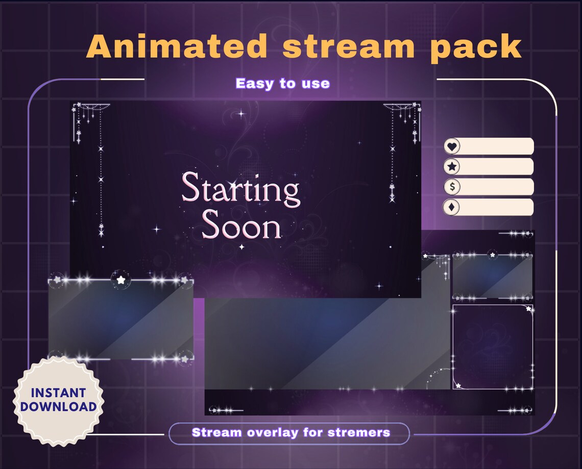 Purple Glow Shimmer Starlight Animated Stream Pack Minimal, Starry ...