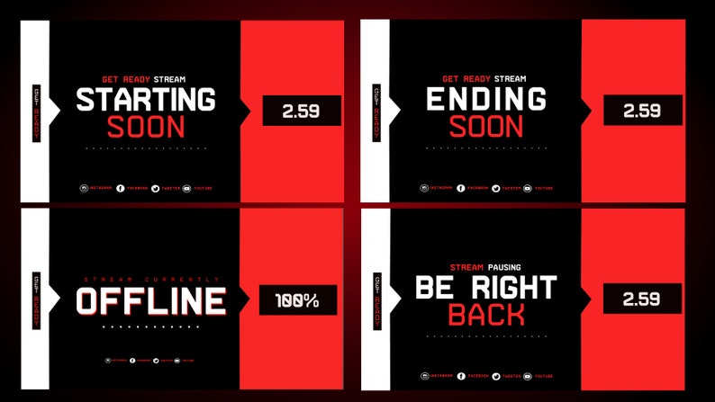 Animated Twitch Overlay Tech, Digital Red Stream Package, Panels, Scene ...