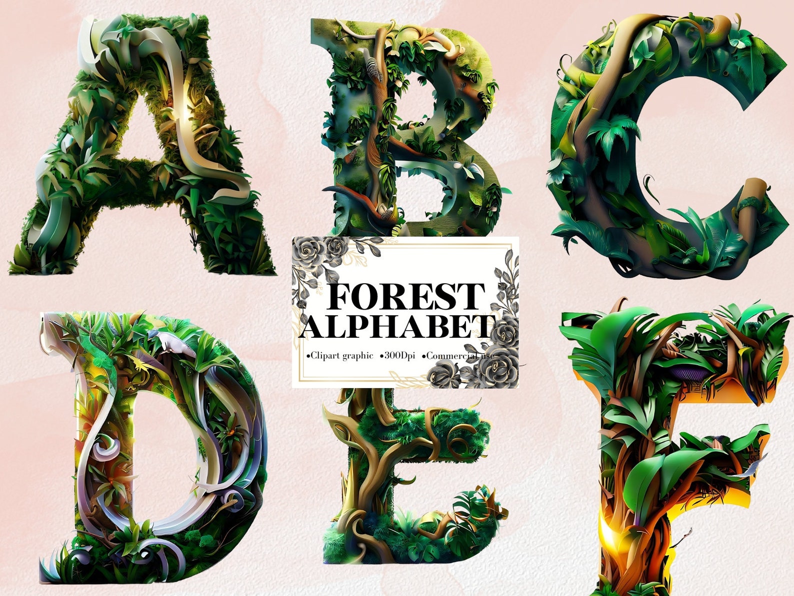 Greenery Alphabet Lettering and Numbers Clipart, Watercolor Floral Clip ...