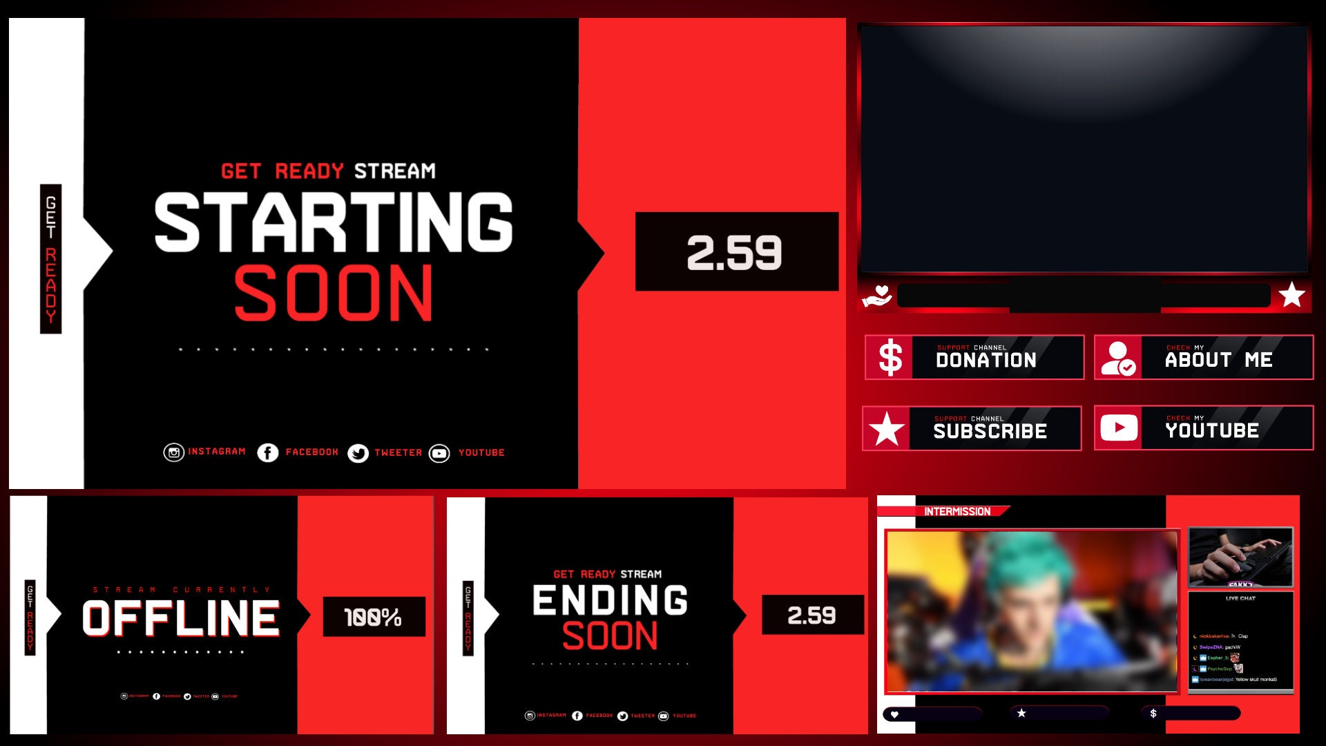Animated Twitch Overlay Tech, Digital Red Stream Package, Panels, Scene ...